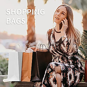 COGLARING 100Pcs 8.3x4.3x10.6 Gift Bags Kraft Paper Bag w/Handles Bulk Shopping Favor Bags