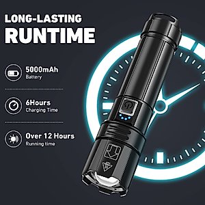 Sigoobal Rechargeable LED Flashlights High Lumens,900000 Lumen Super Bright Flashlight with USB Output, 20 Hours Runtime 5000ɱAh Large Capacity Flash Light, Powerful Flashlight for Home, Camping