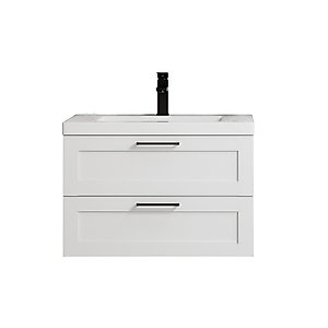 Flairwood Decor Bathroom Vanity Cosmo 30 Inches Cosmo White - Includes Wall Mounted Cabinet with 2 Large Drawers and White Countertop with Integrated Sink - Assembled Vanity