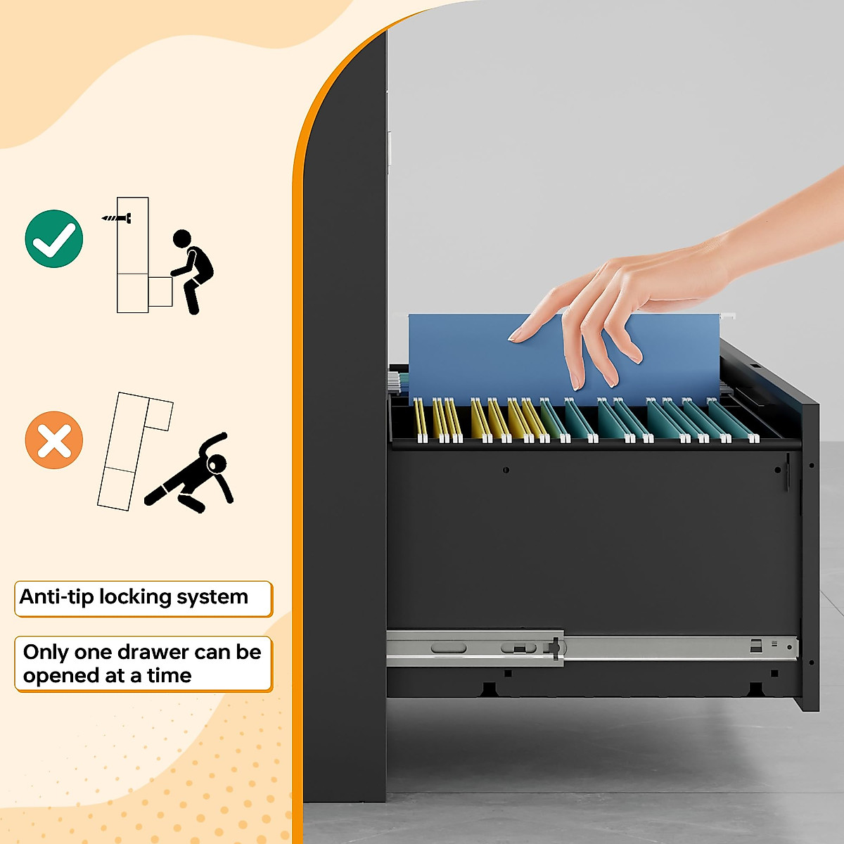 STANI Lateral File Cabinet, 4 Drawer Metal Storage File Cabinet with Lock, Metal Lateral File Cabinet for Home and Office, Assembly Required