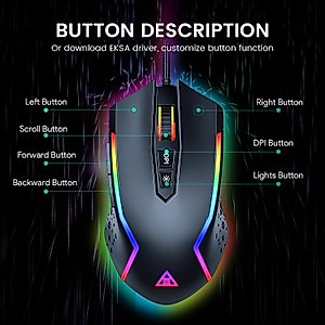 EKSA Gaming Mouse, Computer Mouse with 7 Programmable Buttons, Wired Gaming Mice with Chroma RGB 6 Backlit & Adjustable 8000DPI for Windows PC Gamers