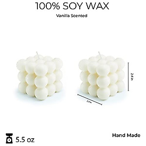 2 Pcs Ivory Bubble Candle Soy Wax Vanilla Scented Square Bubble Candles, Bubble Cube Candle for Home Decor & Gifting