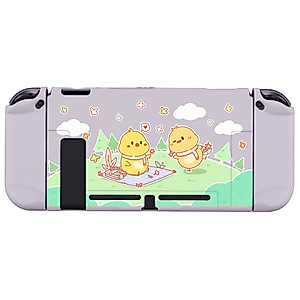 PlayVital Back Cover for Nintendo Switch Console, NS Joycon Handheld Controller Protector Hard Shell, Dockable Protective Case with Colorful ABXY Direction Button Caps - Picnic Fair