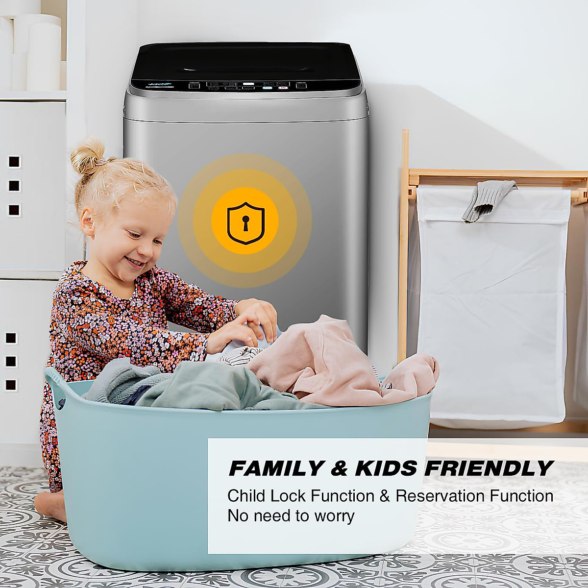 BORCOLO Portable Washing Machine, 17.7lbs Full-Automatic Small Washing Machine for Apartment, 10 Wash Programs with Drain Hose Dorm Size Portable Washer for RV, Home, College, Grey