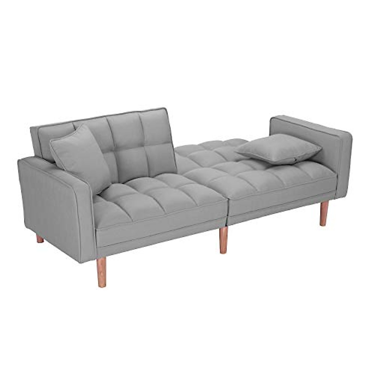 Lambgier Futon Sofa Bed, Mid-Century Modern Convertible Couch Loveseat Sleeper for Small Space (Light Grey)