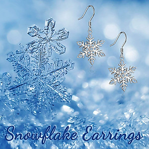ONEFINITY Snowflake Earrings Sterling Silver Snowflake Dangle Drop Earrings for Women Christmas Jewelry Gifts