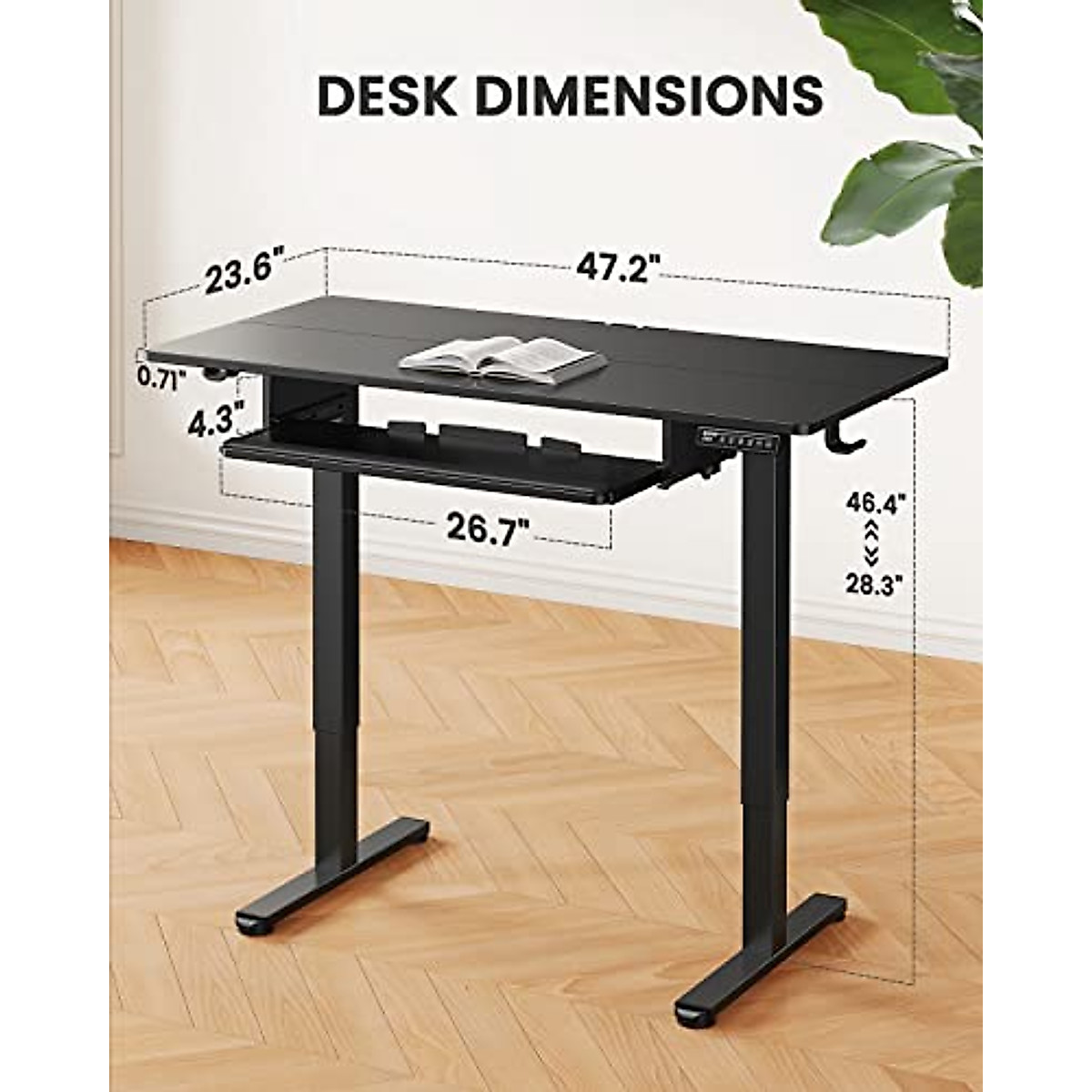 ErGear Electric Standing Desk with Keyboard Tray, Adjustable Height Sit Stand Up Desk, Home Office Desk Computer Workstation, 48x24 Inches, Black