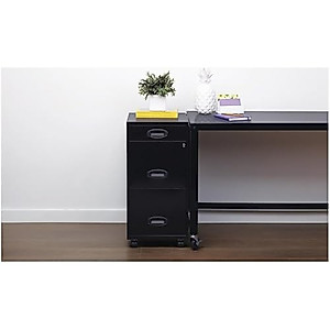 Pemberly Row 3 Drawers 29.52" Vertical Black Metal Filing Cabinet Lockable Pre-Assembled Movable Letter Size for Home, Office