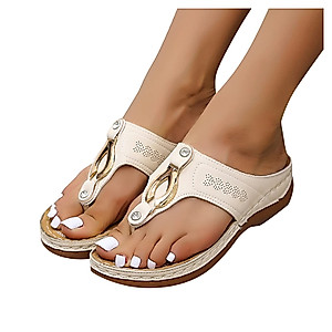 KAAUSE Women's Sandals Casual Summer Water Sandals with Arch Support Yoga Mat Insole Outdoor Wadable Sandals Sandals For Women A3 Beige
