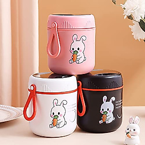 Yanglonghui Thermos with Foldable Spoon, Stainless Steel Thermal Food Container Soup Cup Leak Proof Insulated Lunch Box Hot Cold Food for Office Picnic Travel (White)