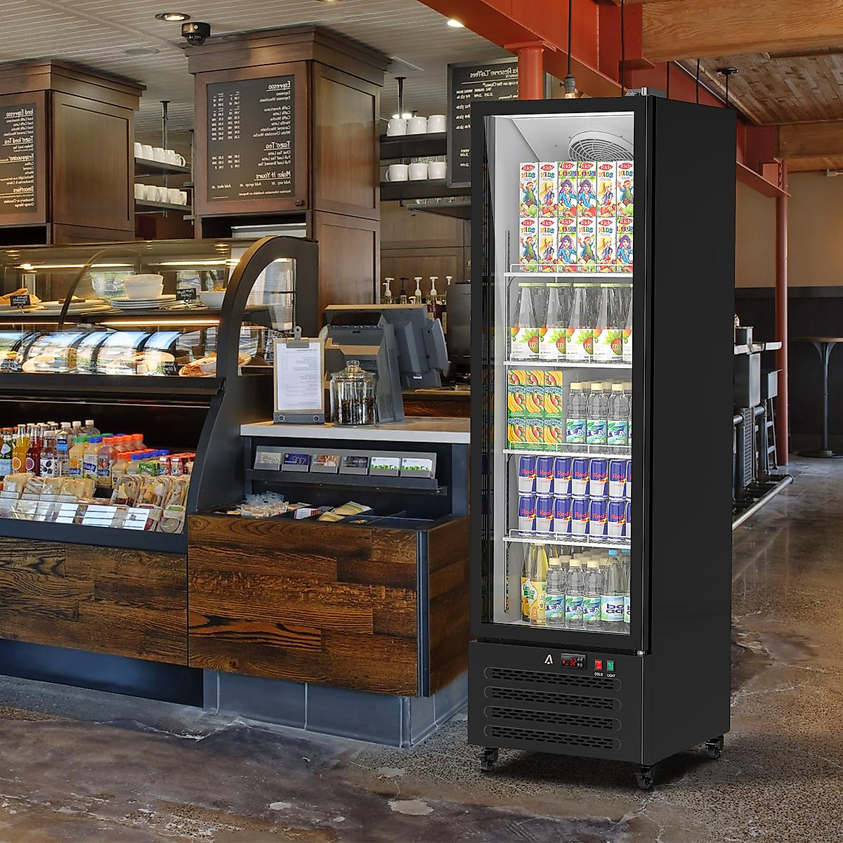 ACONEE Refrigerator Commercial Glass Door Display Upright Freezer, Black