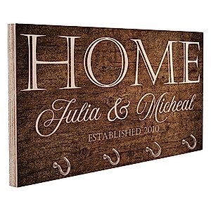 People People Personalized Wood Key Hanger for Wall | New Home Décor Gift for Wedding Housewarming | Customized Gifts for Couple Mr Mrs Key Ring Holder Hook | Key Rack | C02D04
