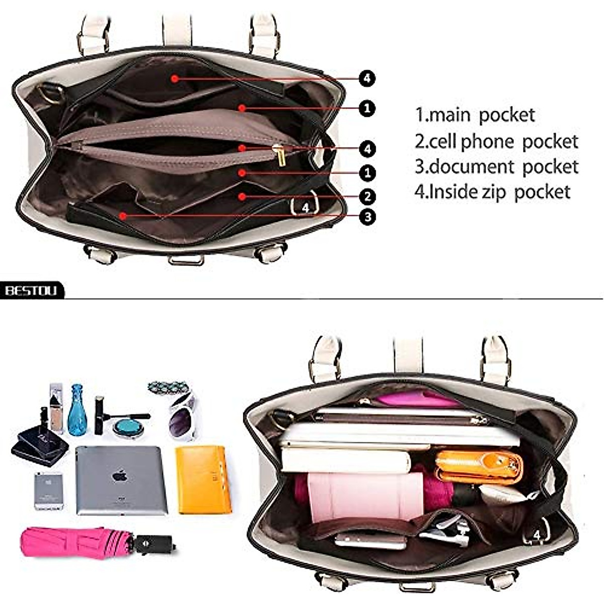 Purses and Handbags for Women Tote Shoulder Crossbody Bags with Long Strap Detachable Black Medium