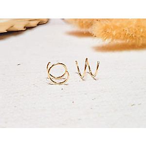 14K Gold Filled Double Hoop Twist Earrings for Single Piercing. Tiny Spiral Huggie Hoop Illusion Earrings for Women. Double Hoop Nose or Helix Ring.
