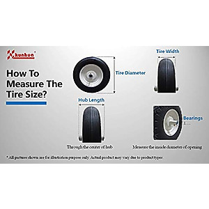 Kunhua 11-pu-y-dh-16p 4.10/3.50-4" Flat Free Hand Truck/Utility Tire, 2.25" Offset Hub, 5/8" Ball Bearings, 10" Tire Diameter,knobby Tread