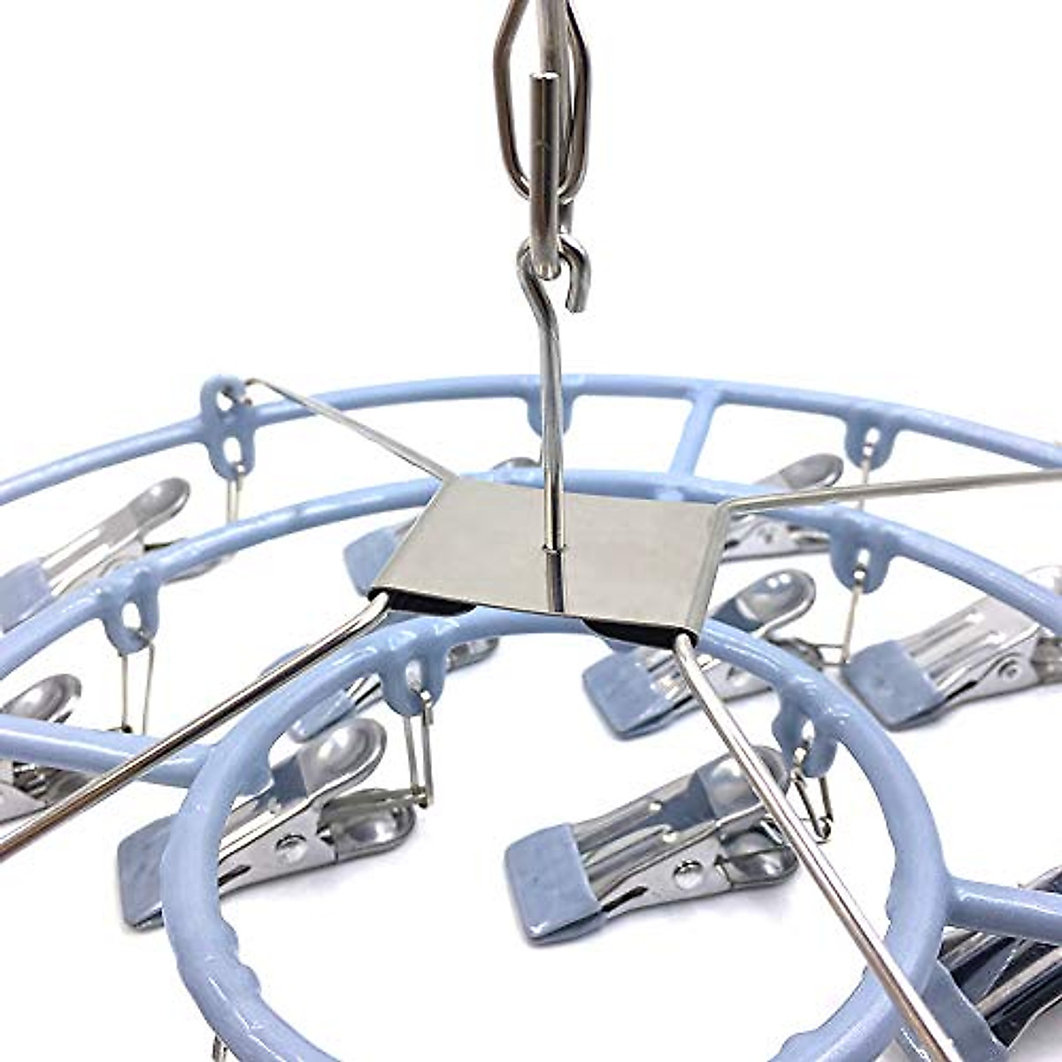 Stainless Steel Clothe Drying Rack Laundry Drip Hanger 24 Clip Metal Clothespins Round Underwear Lingerie Sock Hat Boot Large Heavy Duty Portable Indoor Outdoor Baby Wet and Dry Dryer (24 Round)