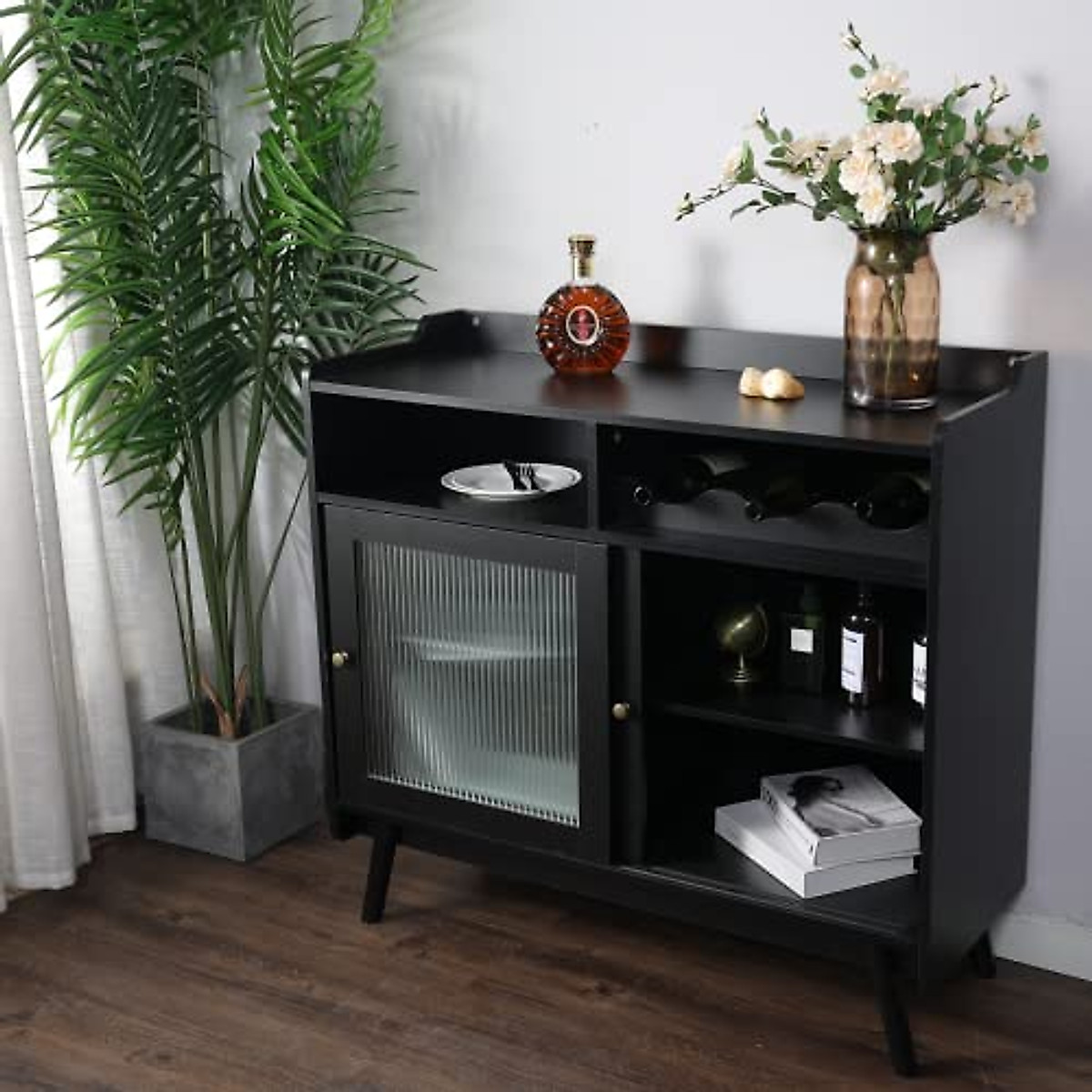 YUSING Buffet Cabinet with Storage, Sideboard Cabinet with Moru Tempered Glass Door, Coffee Bar Cabinet, Coffee Station, Accent Cabinet with Wine Rack for for Kitchen, Living Room, Entryway