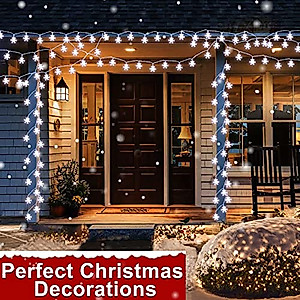 [ Solar Powered & 8 Modes ] 100 LED 39.3 Ft Christmas Lights Decoration Snowflake String Lights Timer Fairy Lights Bedroom Patio Garden Party Xmas Decor Home Indoor Outdoor Christmas Tree (Cool White)