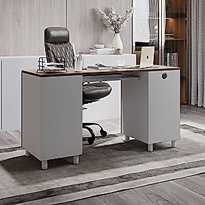 Modern Design By Crafts & comfort Venice Computer Desk - Office Desk with 3 Drawers & CPU Storage Cabinet - Laptop Workstation with Keyboard Tray & Cable Hole - Home & Office Supplies -Cass/White