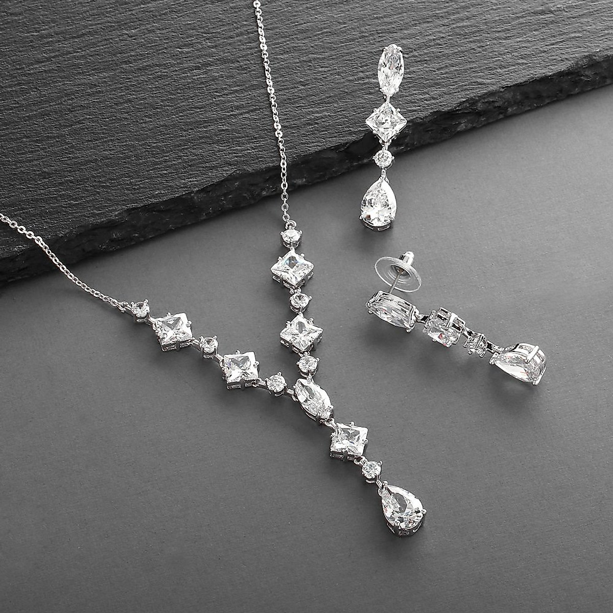 Mariell Cubic Zirconia Necklace & Earrings Bridal Jewelry Set, CZ Crystal Statement Necklace Set for Weddings, Formal Events, Mother of The Bride