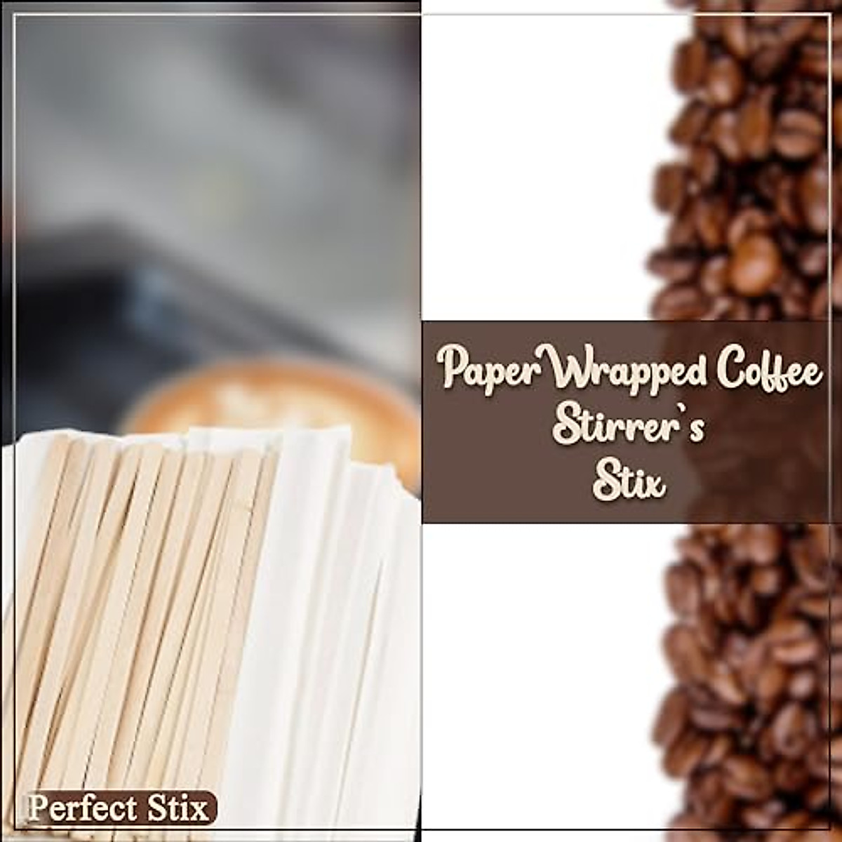 Perfect Stix 5.5 Inch 1000CT Paper Wrapped Coffee Stirrers, Individually Wrapped Coffee Stirrers, Wrapped Stir Sticks Disposable Wood Coffee Sticks