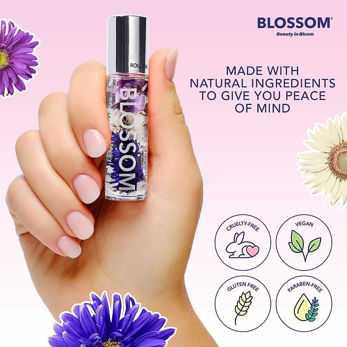 Blossom Scented Roll on Lip Gloss, Infused with Real Flowers, Made in USA, 0.40 fl oz, 2 pack, Cherry/Coconut