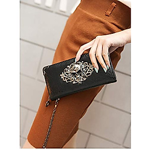 HOYOFO Skull Wallets for Women Zip Around Clutch with Credit Card Holder Phone Case Leather Long Goth Wallet Purse with Wristlet, Black