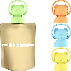 Giichen Soft Sip Food Pouch Topper - BPA Free Silicone Food Pouch Tops for Baby Prevent Spills, Food Grade Toddler Pouch Lids Protects Childs Mouth, 4 Pack Bundle (Blue, Green, Yellow, Orange)