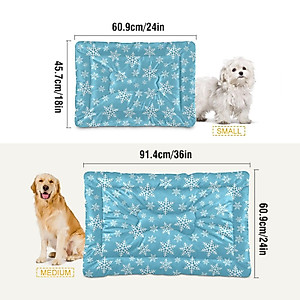 Coikll Christmas White Snowflakes Blue Pet Bed Pad Soft Dog Bed Mat with Anti-Slip Bottom, Machine Washable Crate Pad Mattress for Dog Sleeping- 36 * 24inches