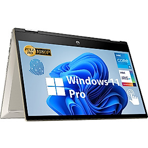 HP 2023 Pavilion 2-in-1 14" FHD Touch Screen Business Laptop, Intel Quad-Core i5-1135G7 2.4 GHz, 32GB DDR4, 1TB SSD, Fingerprint Reader, 8.5 Hours Battery, Bluetooth,WiFi, Windows 11 Pro, Gold,MarsPC