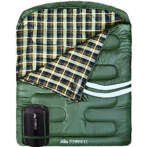 IFORREST Cotton Flannel Double Sleeping Bag for Adults - 10°F Cold Weather Extra-Wide - Winter Camping Bed for Couples (All Seasons) - 2 Person Queen-SizeXXL