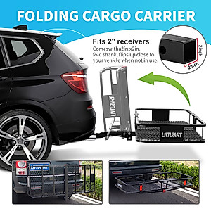 LWTURMRT 60"X21.6"X6" Hitch Cargo Carrier with Waterproof Cargo Bag(58"X20"X24"), Rust Resistant Baking Paint and Alloy Steel Material