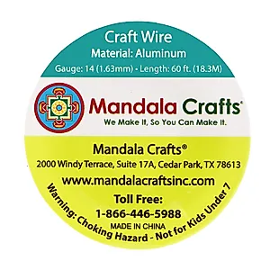 Mandala Crafts 14 Gauge Anodized Aluminum Craft Wire for Jewelry Making - 60 FT Colored Flexible Silver Wire - Bendable for Bonsai Armature Crafting Sculpting