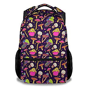 Homexzdiy Mushroom Backpack for Girls Boys, 16" Purple Backpacks for School, Cute Lightweight Bookbag for Kids Students