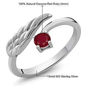 Gem Stone King 925 Sterling Silver Gemstone Birthstone Angel Wing Ring | Round 4MM | Wedding Engagement Anniversary Promise Ring For Women | Available In Size 5, 6, 7, 8, 9