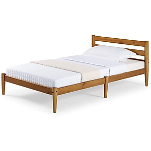 Mid-Century Modern Platform Bed/Solid Wood/Slat Headboard/Mattress Foundation of 10 Wood Slats - No Box Spring Needed/Easy Assembly, Mult. Colors, Twin (Castanho)