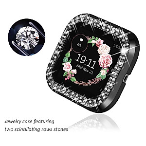Surace Compatible for Fitbit Versa 2 Case, Bling Crystal Diamond Frame Protective Case Compatible for Fitbit Versa 2 Smart Watch (5 Packs, Rose Gold/Pink Gold/Black/Silver/Clear)