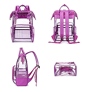 Yusudan Heavy Duty Clear Backpack for Men Women, School Bag Bookbag PVC Plastic Transparent Backpacks for Boys Girls (Purple)