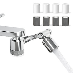 Frizzlife Splash-proof Sink Faucet Extender with Filter, Certified Reduce 99% Chlorine, 1440° Rotating Tap Aerator, 3 Modes Spray Attachment for kitchen/Bathroom/Toddlers, 8pcs Replacement Filter