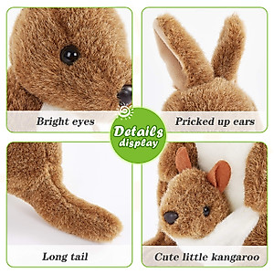 CozyWorld Mother's Day Stuffed Animals Kangaroo Cute Kangaroo Plush Toys with Baby in Pouch for Kids Preschool BirthdayThanksgiving for Kids, Brown, 10.5’’