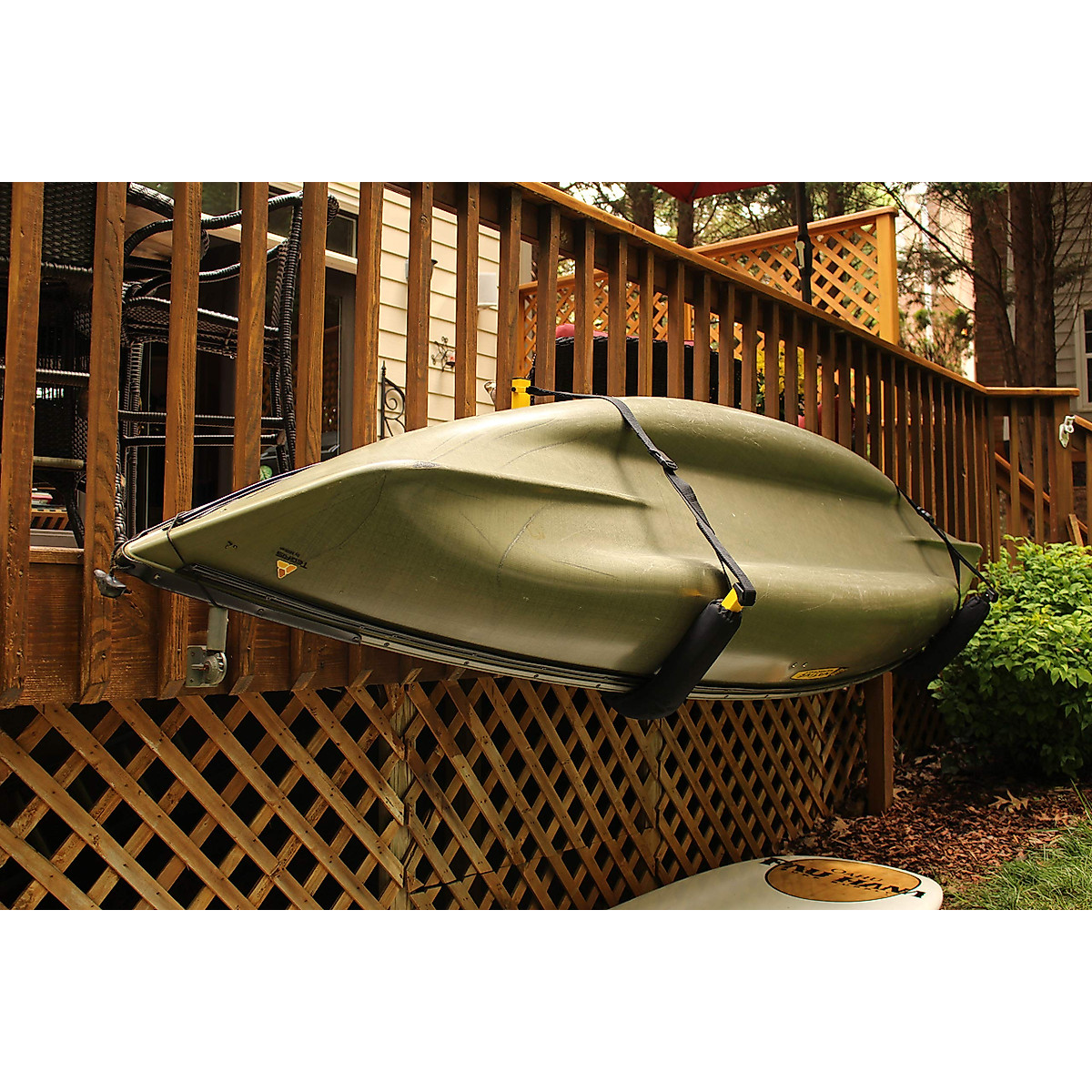 Suspenz Kayak Storage Rack, Big EZ Padded Wall Hangers/Hooks for Kayaks and Canoes, Indoor & Outdoor Wall Mounts, Powder-coated Steel with Foam Pads & Safety Straps, Holds up to 150 lbs (12-2499)