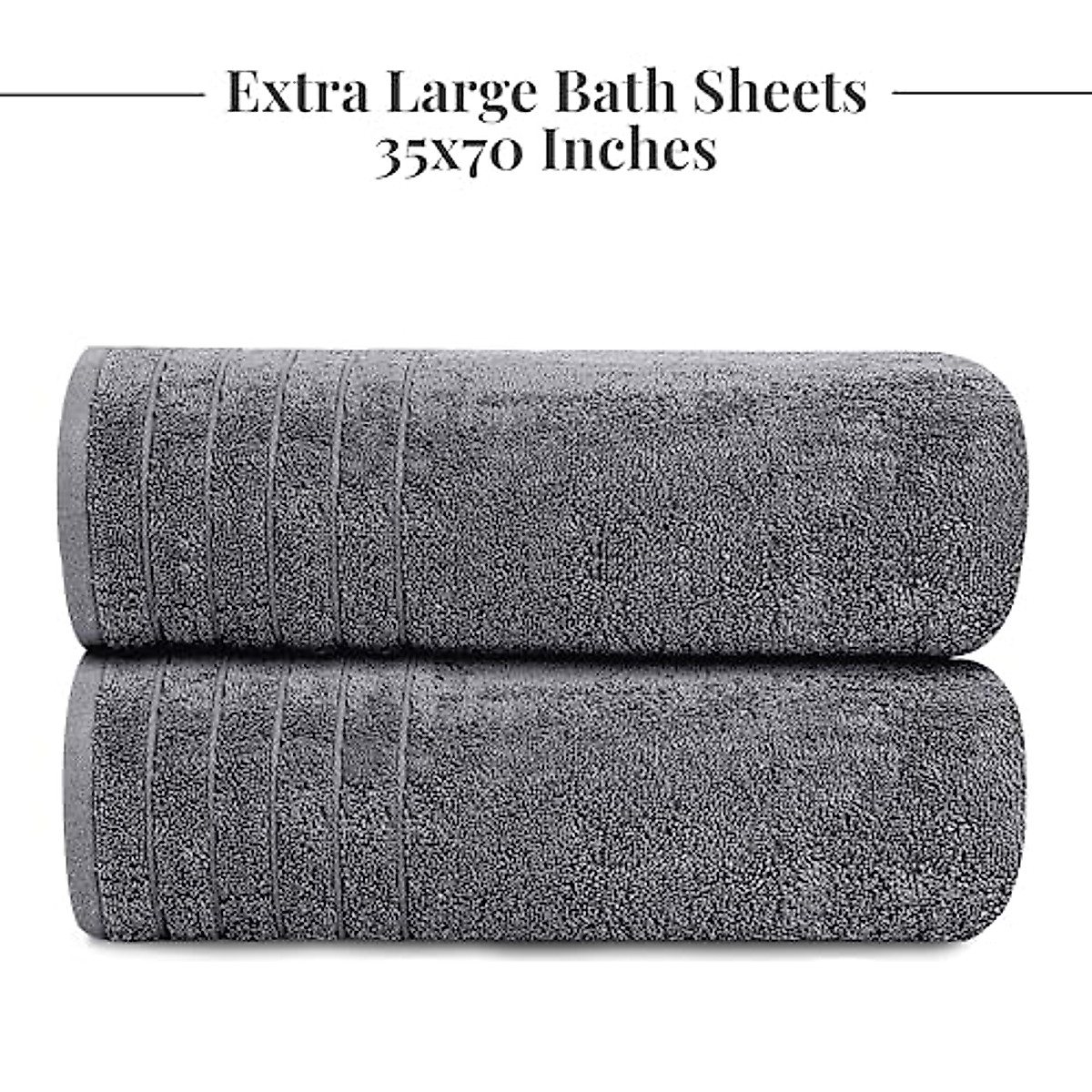 Tens Towels Large Bath Sheets, 100% Cotton, 35x70 inches Extra Large Bath Towel Sheets, Lighter Weight, Quicker to Dry, Super Absorbent, Oversized Bath Towels (DARK GREY)