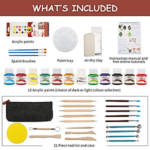 GGsimidale Pottery Kit Air-Dry Clay for Adults-Set Includes: Air-Dry Clay for Adults,Tools,Pigment,Brushes, How-to-Guide,Regular Paint,Pigment Tray