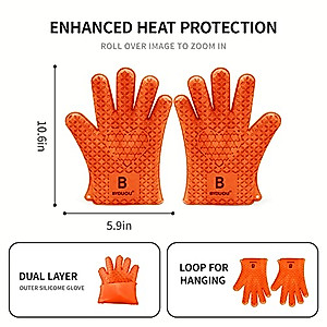 BYDUOU Grilling Gloves Heat Resistant BBQ Gloves Kitchen Silicone Oven Gloves Safe Handling of Hot Food Pots and Pans for Barbecue Cooking Baking(Orange)