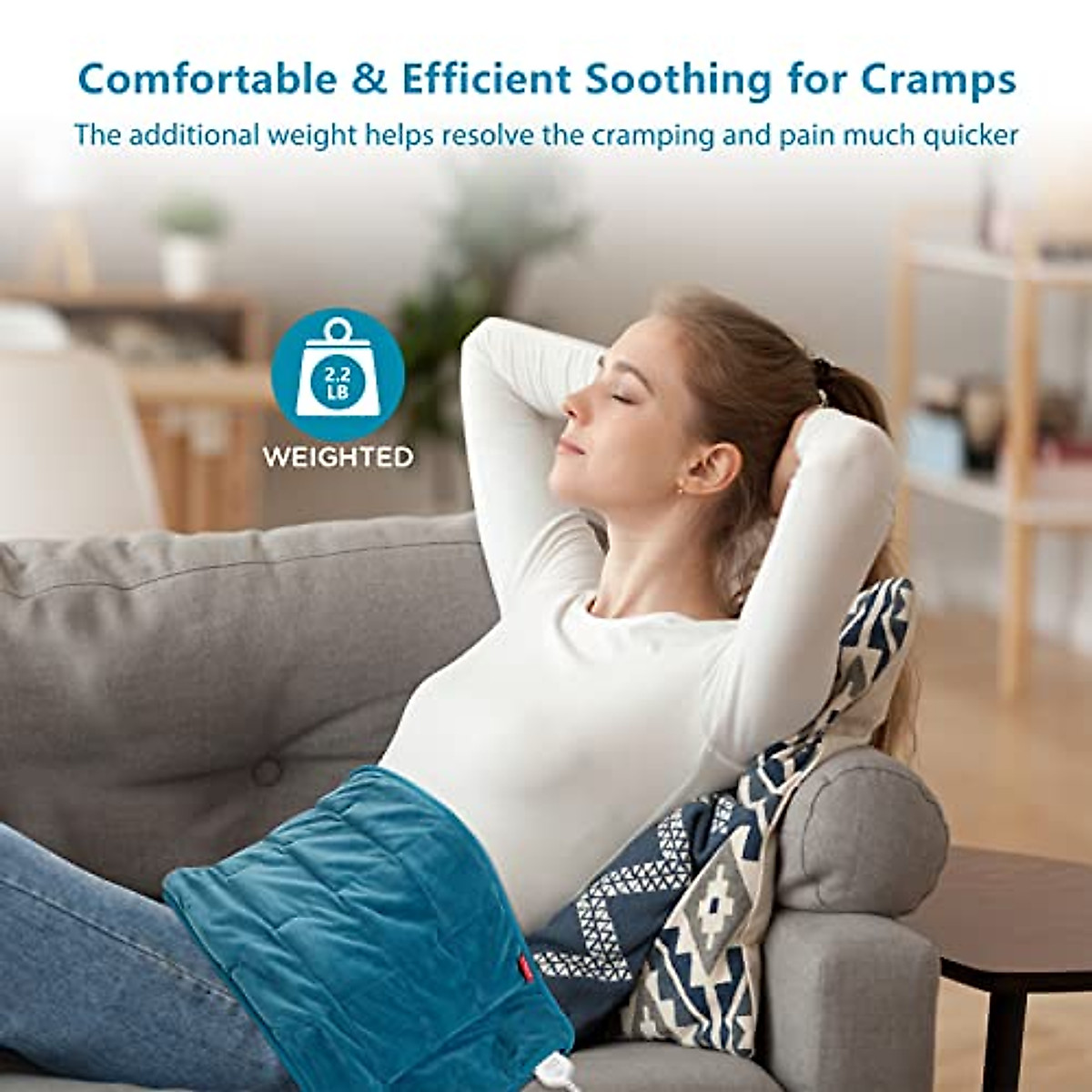 Comfytemp Full Weighted Heating Pad for Back Pain & Cramps Relief, 2.2lb Large Electric Heating Pad for Neck and Shoulders, Moist & Dry Heat Therapy with Auto Shut Off, Stay On, 12x24", Washable