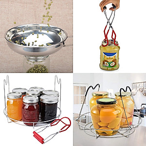 Kalolary Canning Rack, 3PCS Canning Kit Jar Tongs Stainless Steel Canning Funnel Jar Lifter Canning Rack with Silicone Handle Heat-resistant Kitchen Canning Supplies(Jars Not Included)