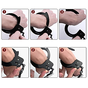 AUYYOSK Toy Metal Handcuffs with Key,Safety Party Supplies Accessory Pretend Play Hand Cuffs for Kids Children (Black)