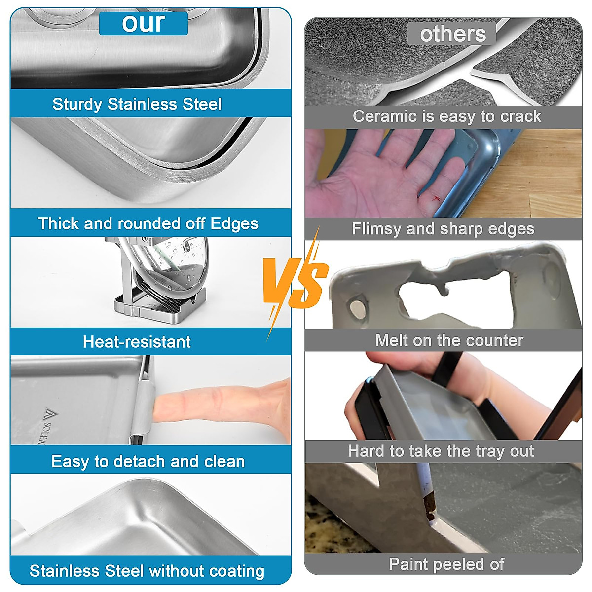 SOLEADER Vertical Spoon Rest and Lid Stand for Stove Top kitchen Utensils Pot Lid Holder and Organizer for Kitchen Counter Foodgrade Stainless Steel with Drip Tray and Handle