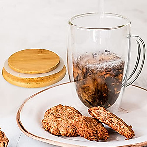 Eccliy 8 Pcs 16 oz Double Walled Glass Coffee Mugs Clear Coffee Mug Insulated Coffee Mugs with Handle and Bamboo Lid, Exquisite Clear Glass Cups for Coffee Tea Latte Cappuccino Espresso