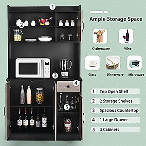 Giantex Buffet Hutch Cabinet, Kitchen Hutch Sideboard, Buffet Pantry on Island, Wood Kitchenware Server with Drawer, Shelf and Storage Cabinet (Black & Natural)